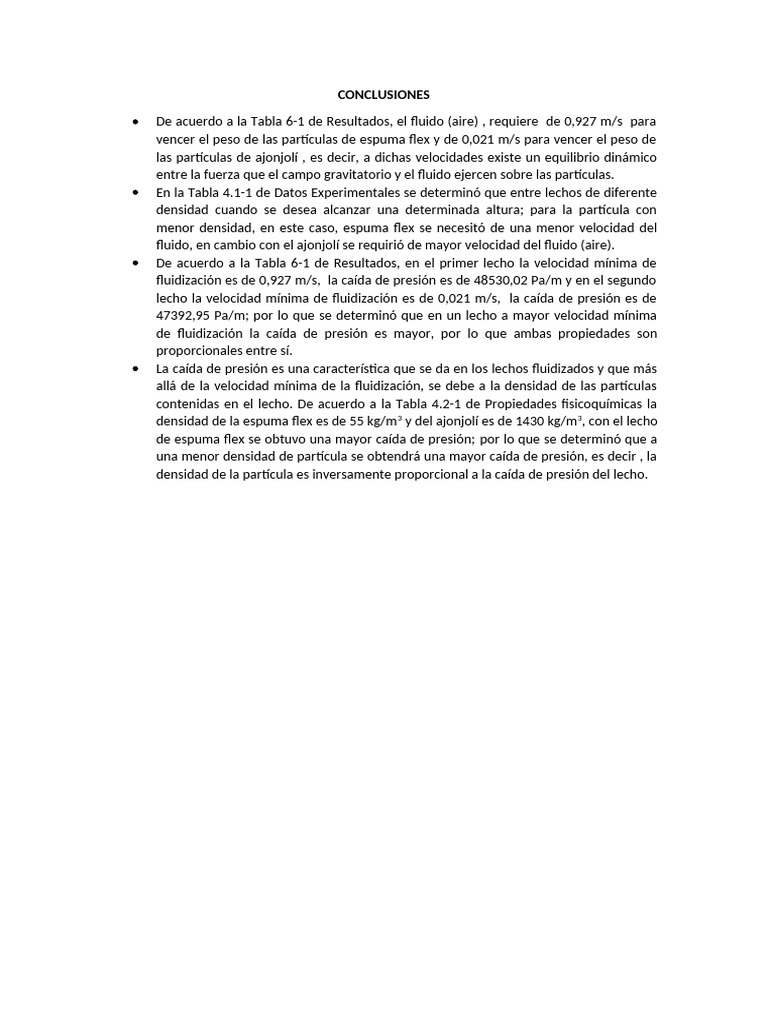 Conclusiones-Fluidización en Gases | PDF
