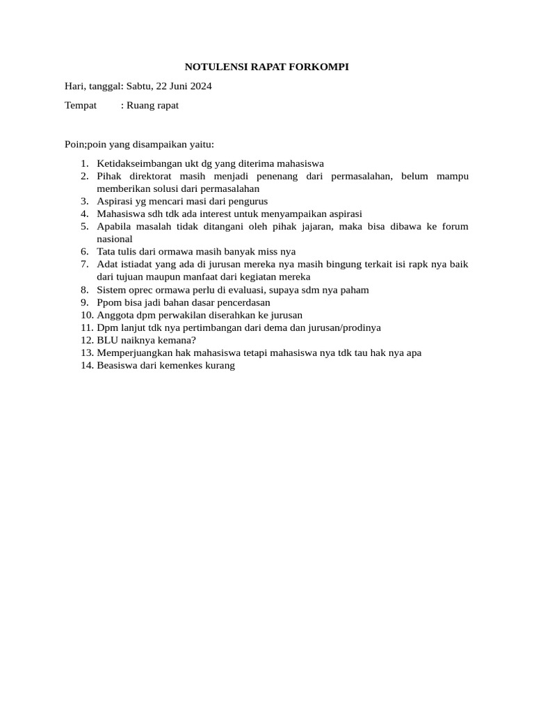 Notulensi Rapat Forkompi | PDF