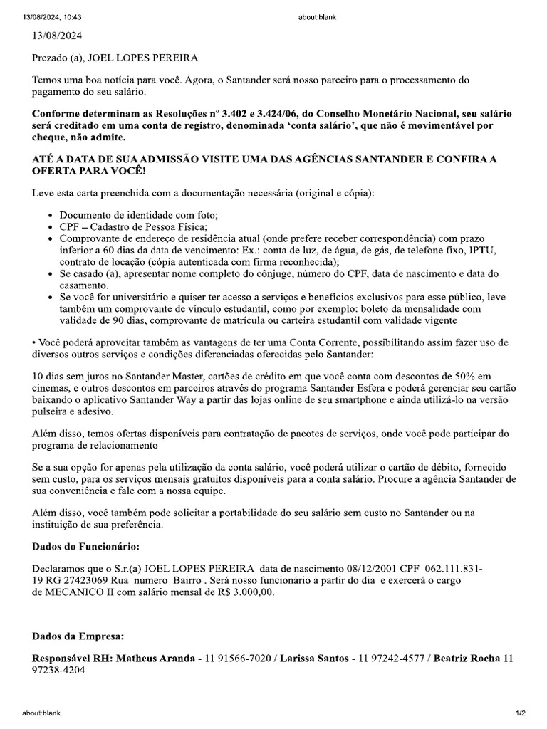 Carta Santander | PDF