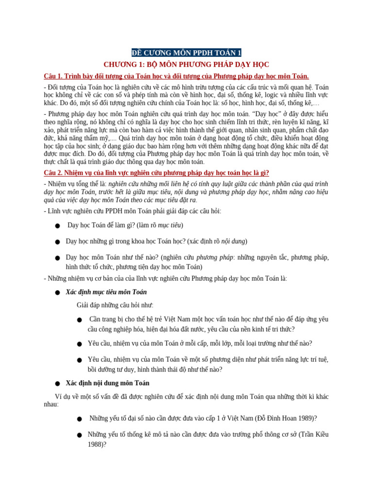 ĐỀ CƯƠNG PPDH 1 (nhóm Huệ) | PDF