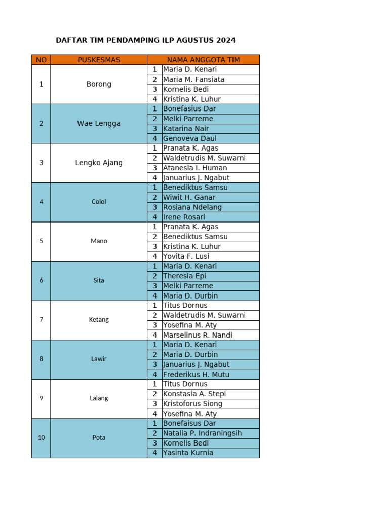 Pembagian Jadwal Tim Ilp Agustus 2024 | PDF