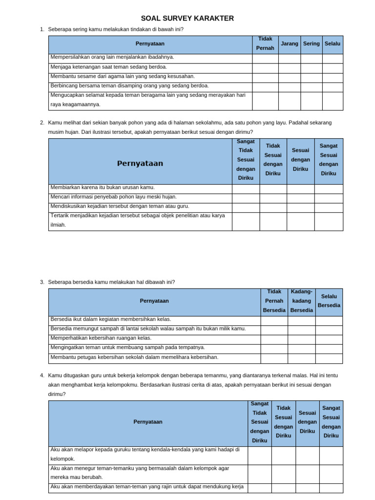 Soal Survey Karakter | PDF