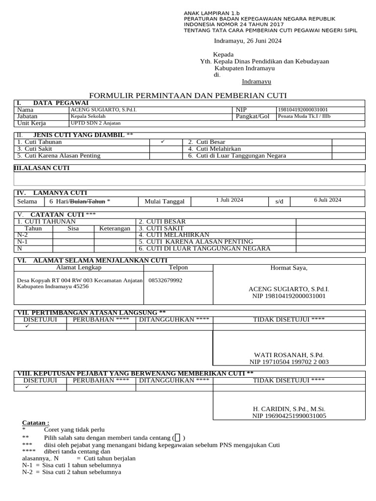Form Cuti Lengkap | PDF