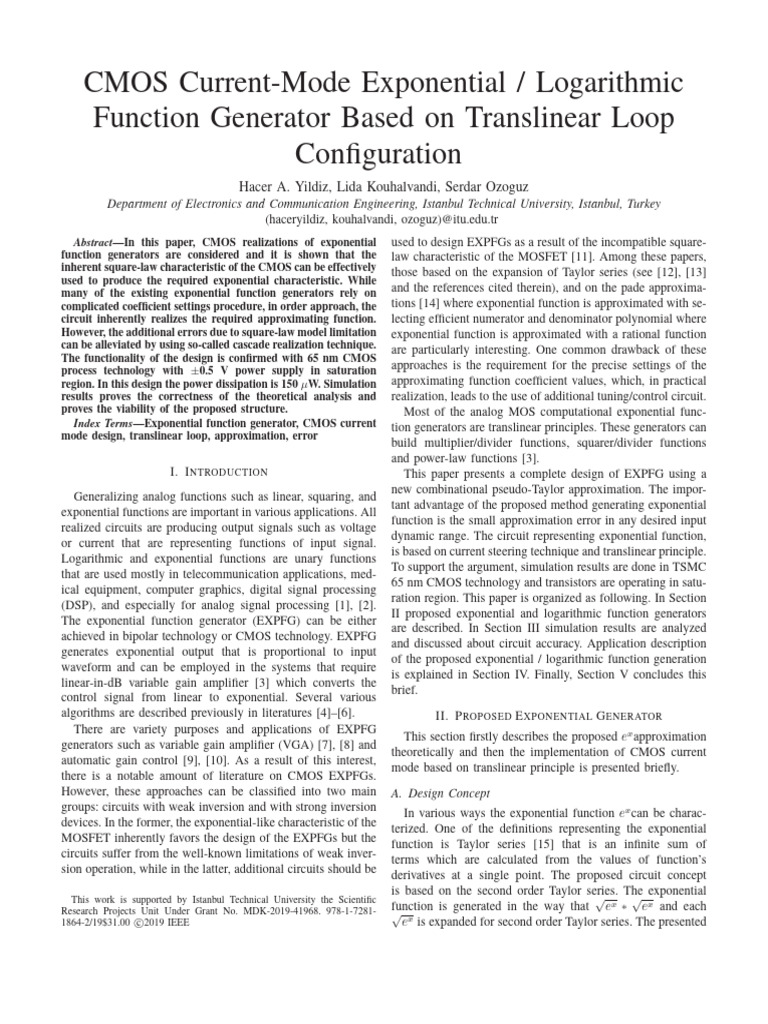 CMOS Current-Mode Exponential Logarithmic Function Generator Based On Translinear Loop ...