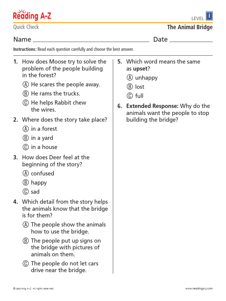 The Animal Bridge: A Quick Check Guide | PDF | Language Arts & Discipline
