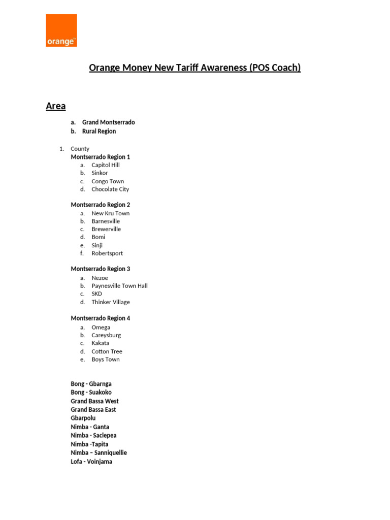 Orange Money New Tariff POS Coach - July 17, 2024 | PDF