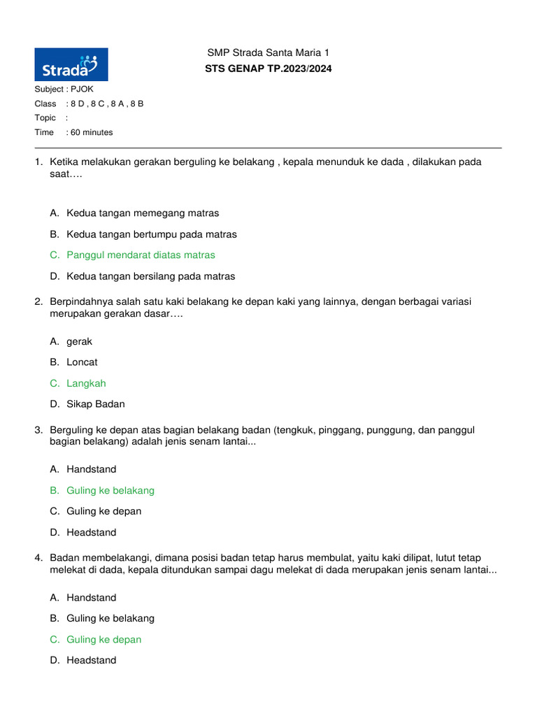 PJOK-STS GENAP TP.2023 - 2024-Question | PDF | Sports & Recreation
