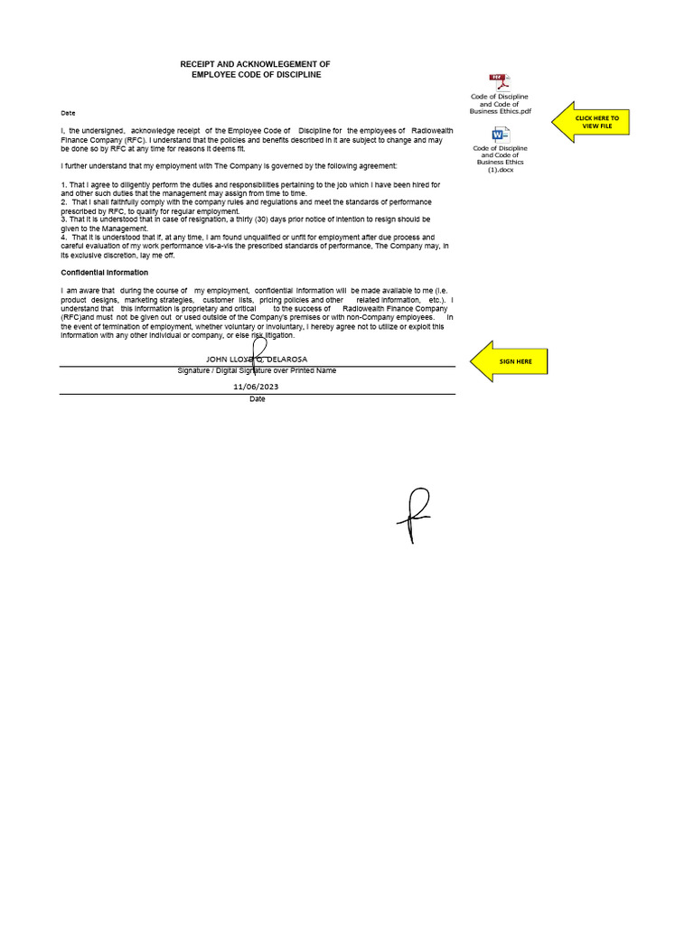 Code of Discipline Receipt | PDF