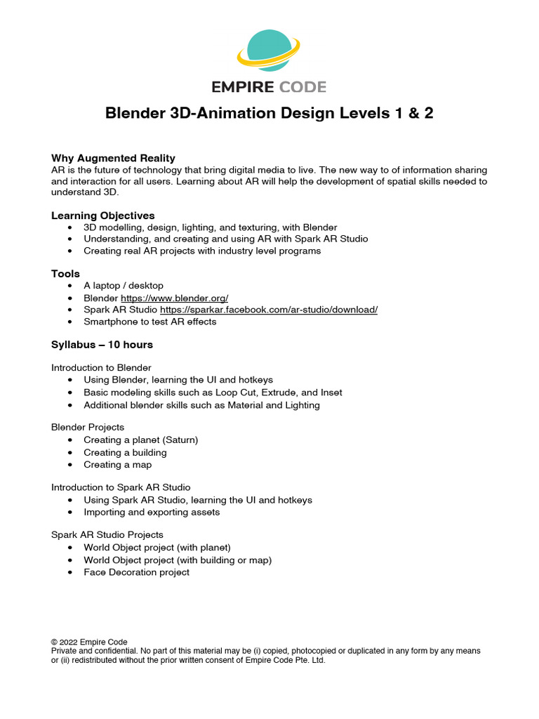 Empire Code - Blender 3D-Animation Design & AR Camp - Framework | PDF