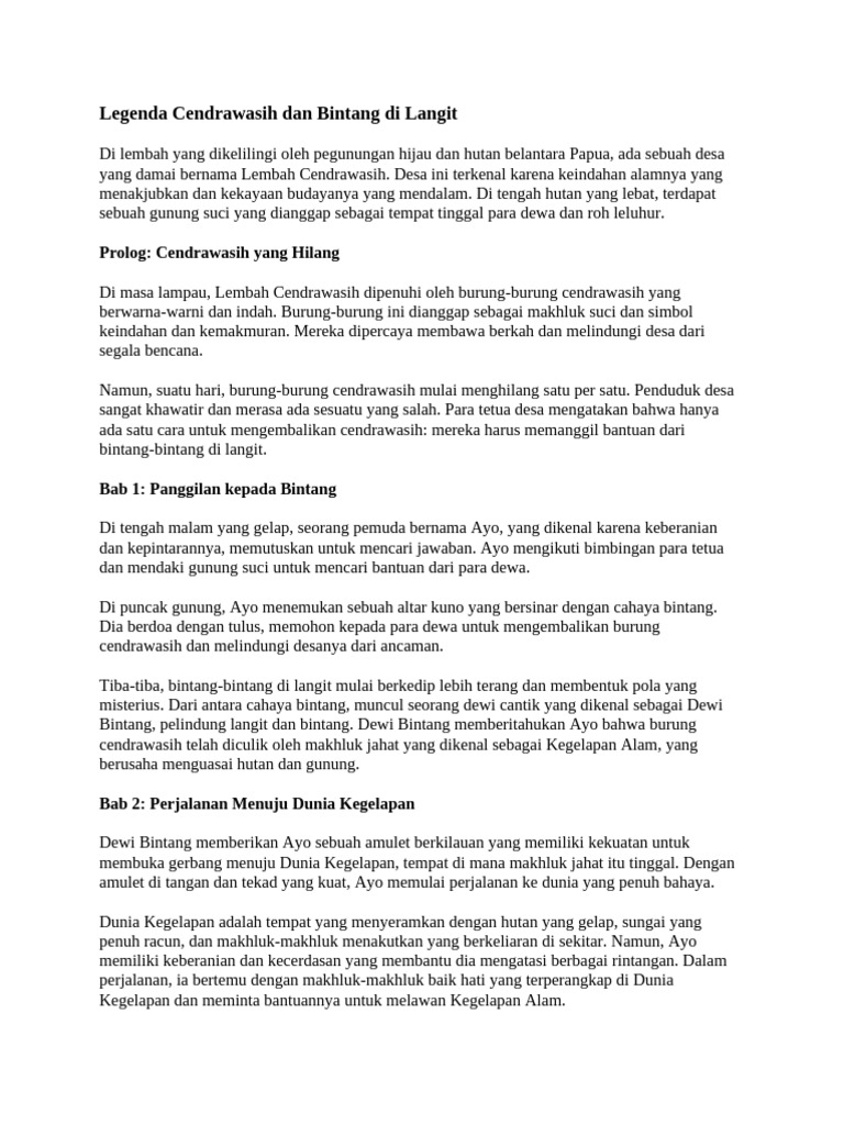 Legenda Cendrawasih Dan Bintang Di Langit | PDF