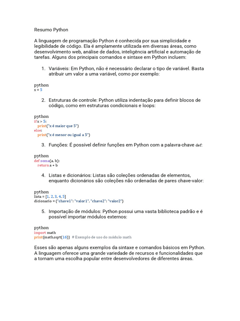 Resumo Python | PDF Resumo Python | PDF