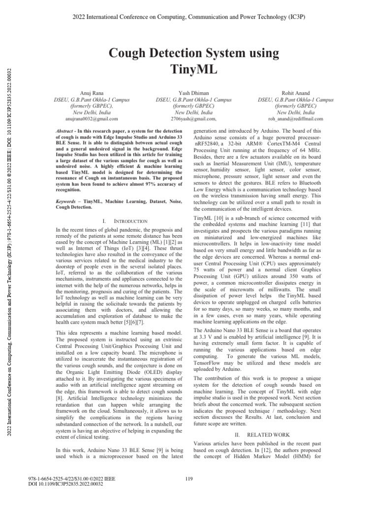 Cough Detection System Using TinyML | PDF