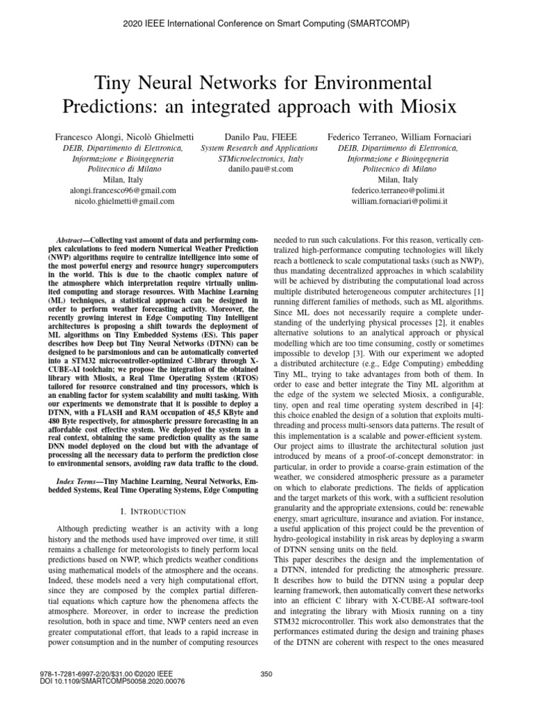 Tiny Neural Networks For Environmental Predictions An Integrated Approach With Miosix | PDF