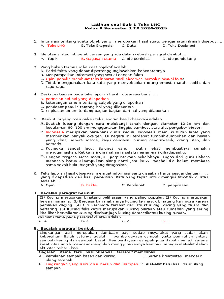 Latihan Soal Bab 1 Teks LHO | PDF
