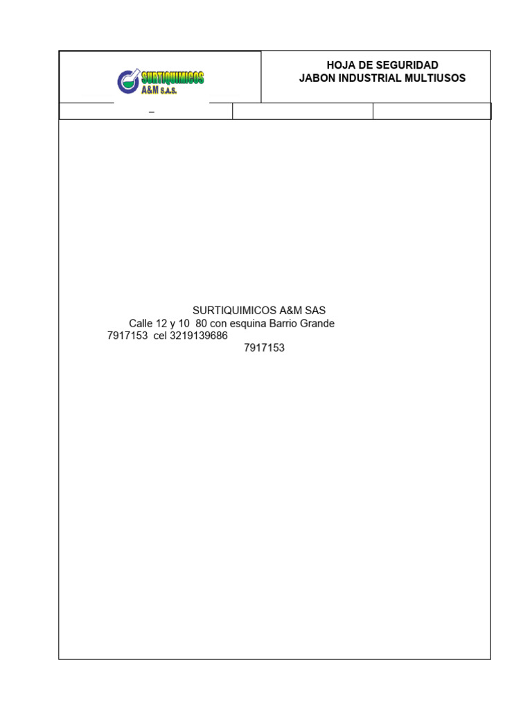 Hoja-De-Seguridad-Jabon Industrial Multiusos | PDF