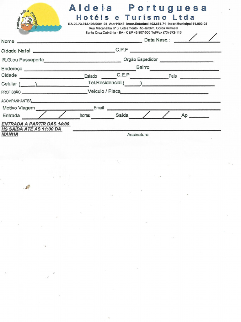 Ficha de Check-In para Excursão | PDF