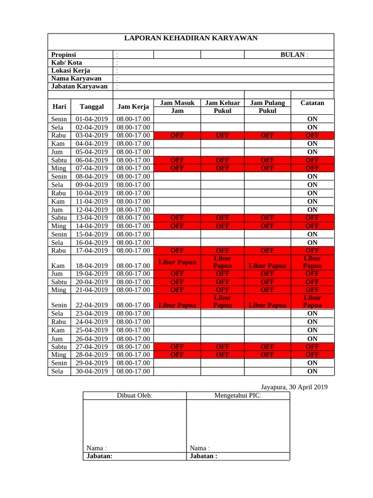 Format Absen April | PDF
