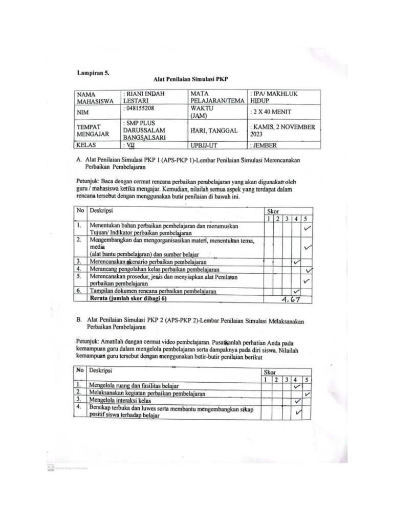 Alat Penilaian Simulasi PKP 1 | PDF