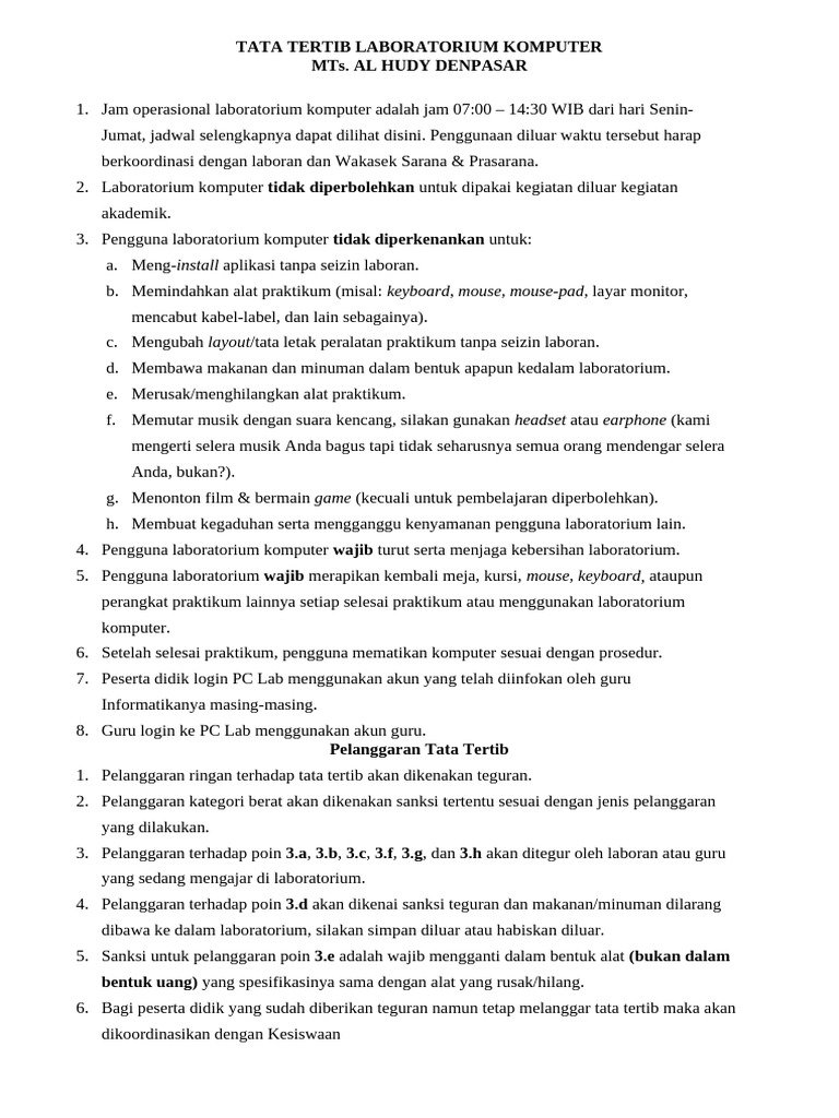 TATA TERTIB LABORATORIUM KOMPUTER | PDF