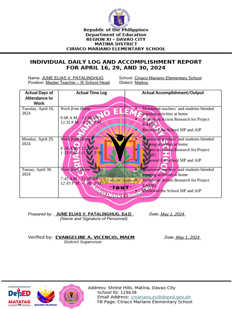 Idlar For DTR April 2024 | PDF