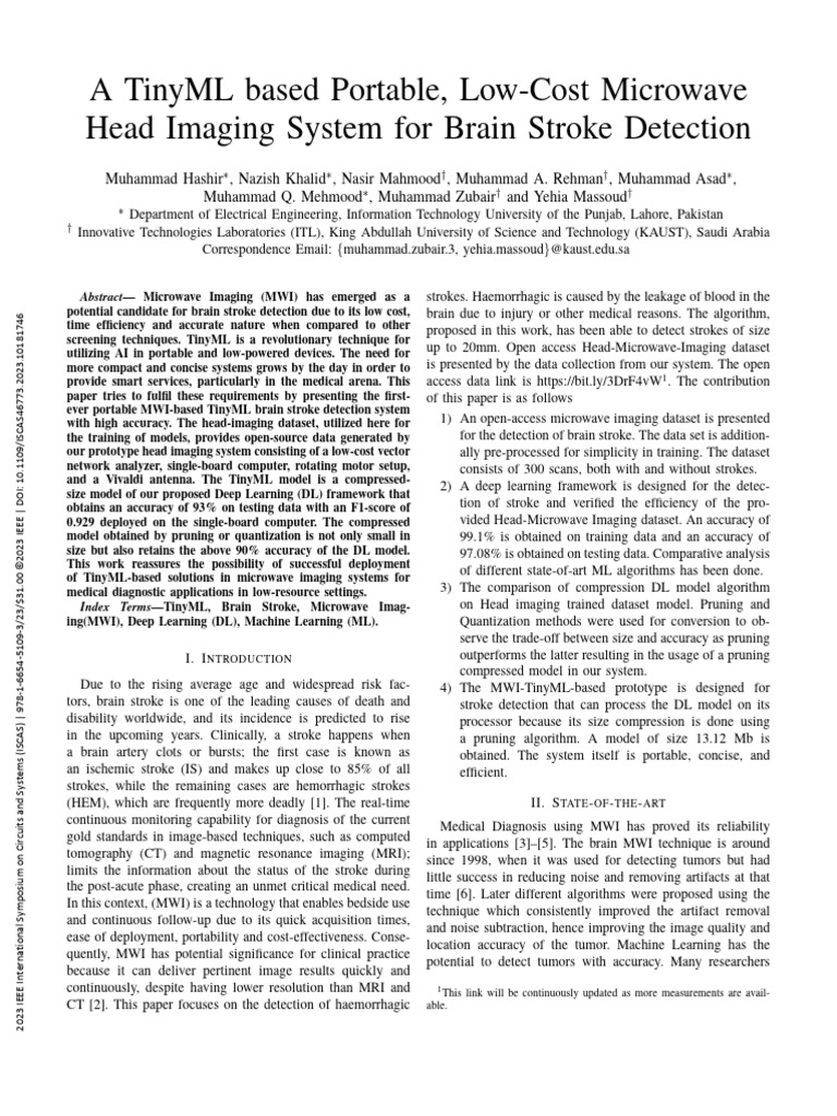 A Tinyml Based Portable Low Cost Microwave Head Imaging System For