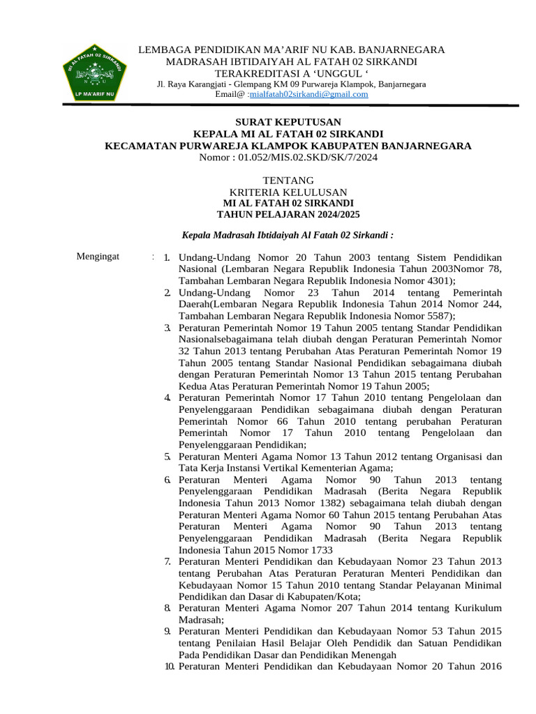 SK Kriteria Kelulusan | PDF