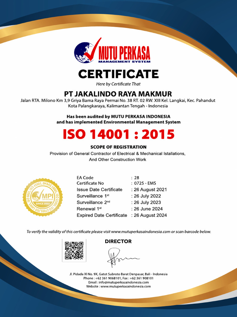 Cert.14001 PT JRM - 26 AGUSTUS 2024 | PDF