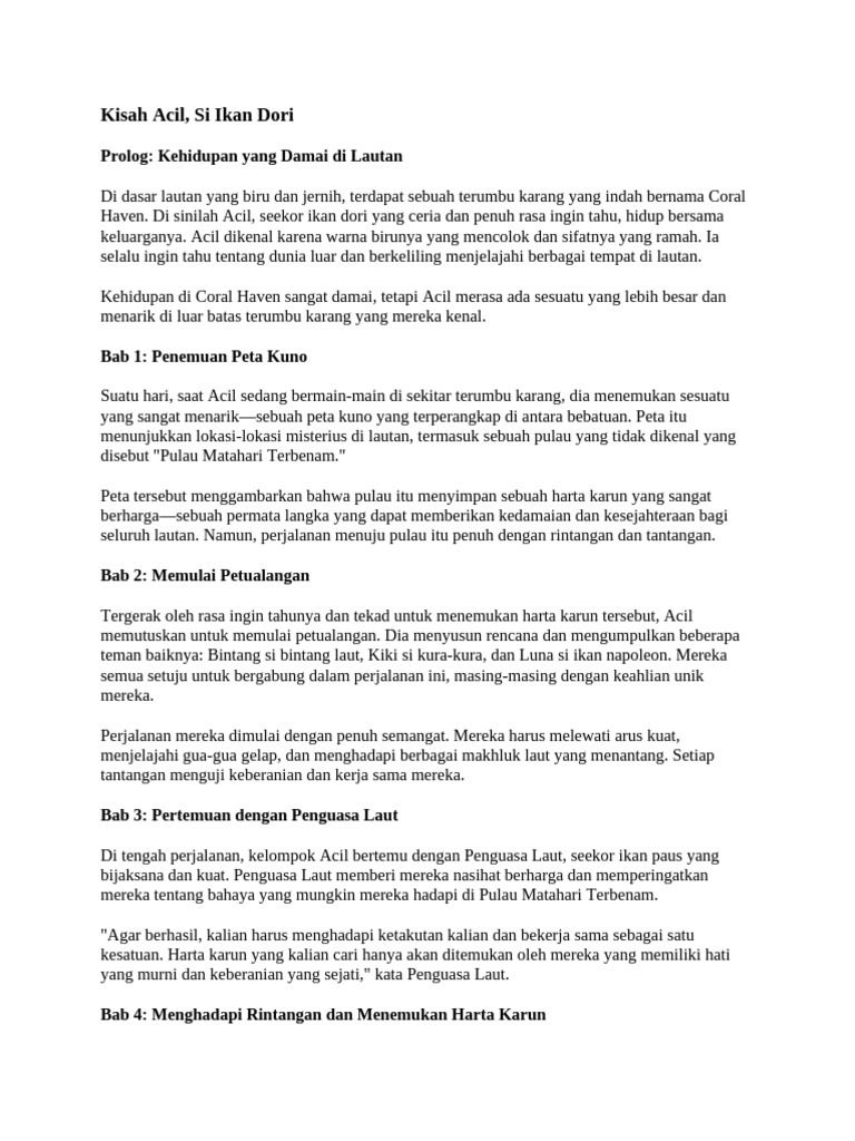 Kisah Acil, Si Ikan Dori | PDF