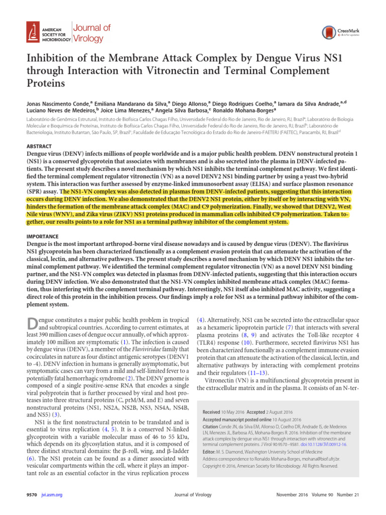 Conde Et Al 2016 Inhibition of The Membrane Attack Complex by Dengue ...