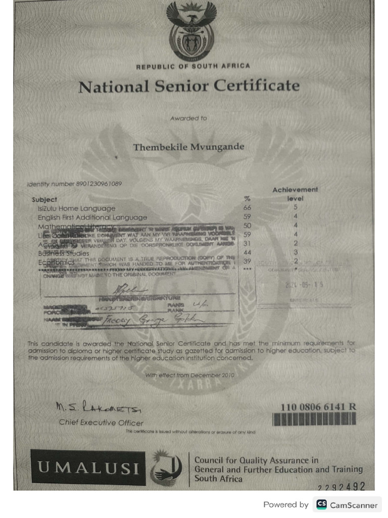 Matric Certified | PDF