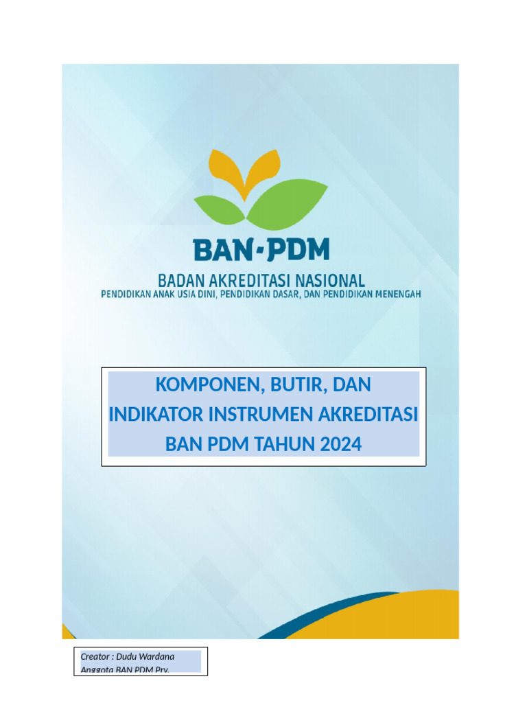 KOMPONEN DAN INDIKATOR INSTRUMEN AKREDITASI TAHUN 2024 Oke | PDF