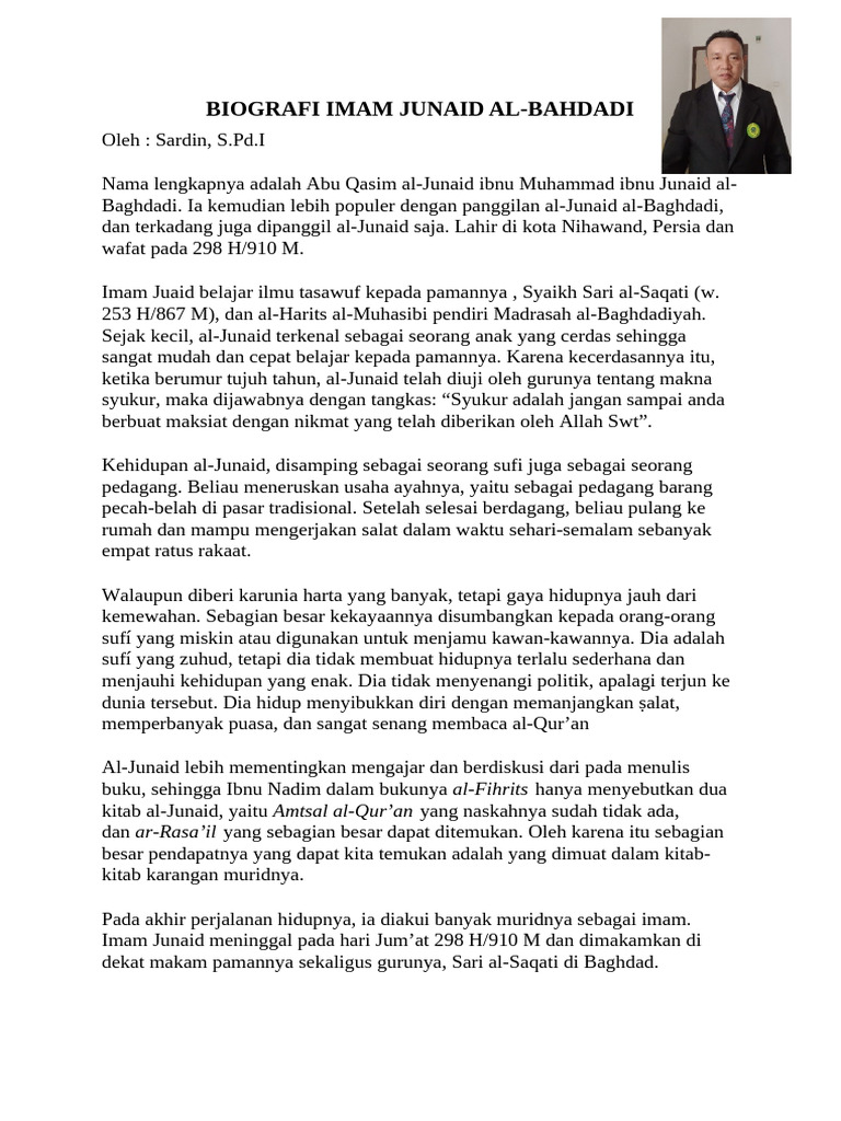 Biografi Imam Junaid Al | PDF