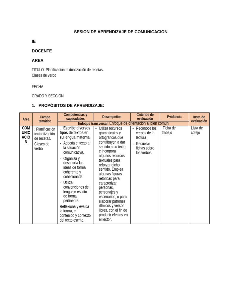 Sesion de Aprendizaje de Comunicacion | PDF