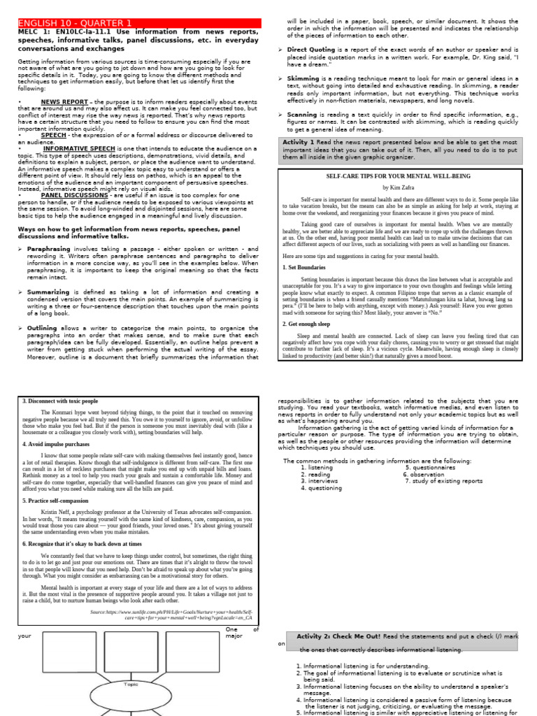 Q1 - Week 1 ACTIVITY SHEET | PDF