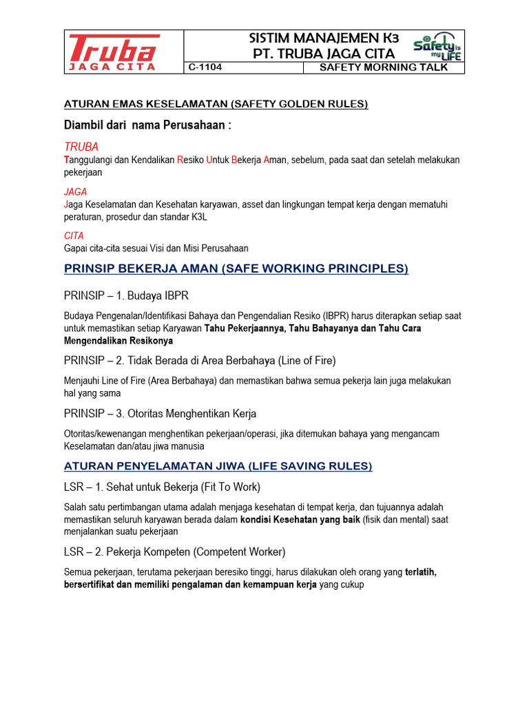 Materi, Aturan Emas Keselamatan (Safety Golden Rules) | PDF