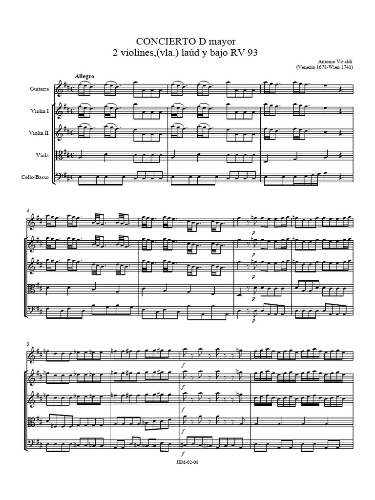 Antonio Vivaldi - Concierto en Re Mayor Para Guitarra y Orquesta | PDF