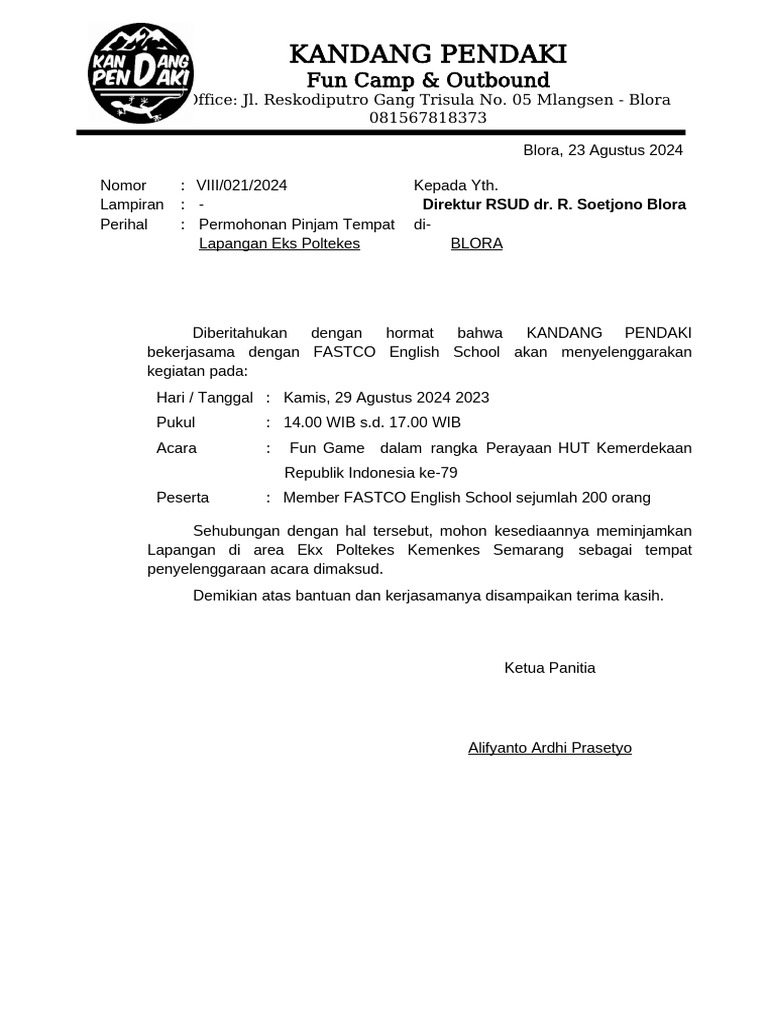 Surat Pinjam Tempat | PDF