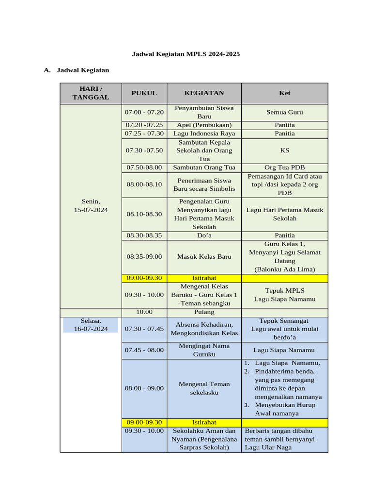 Jadwal Kegiatan MPLS | PDF