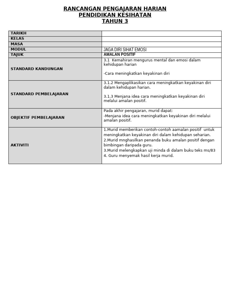 RPH PK Tahun 3 Pak 21 | PDF