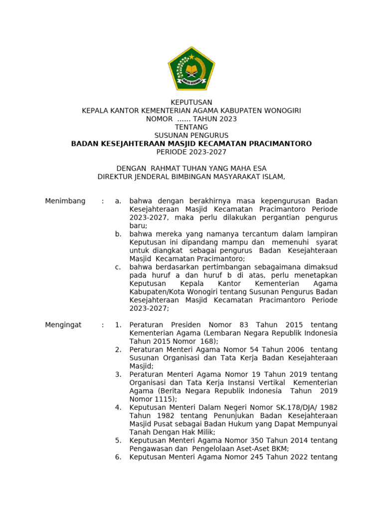 BKM Kec Pracimantoro | PDF