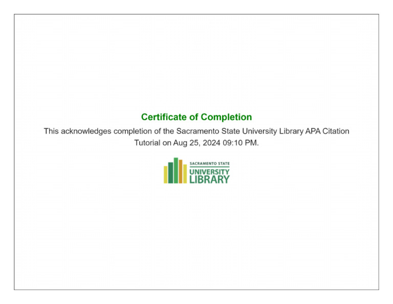 Certificate of Completion - APA Citation Tutorial | PDF