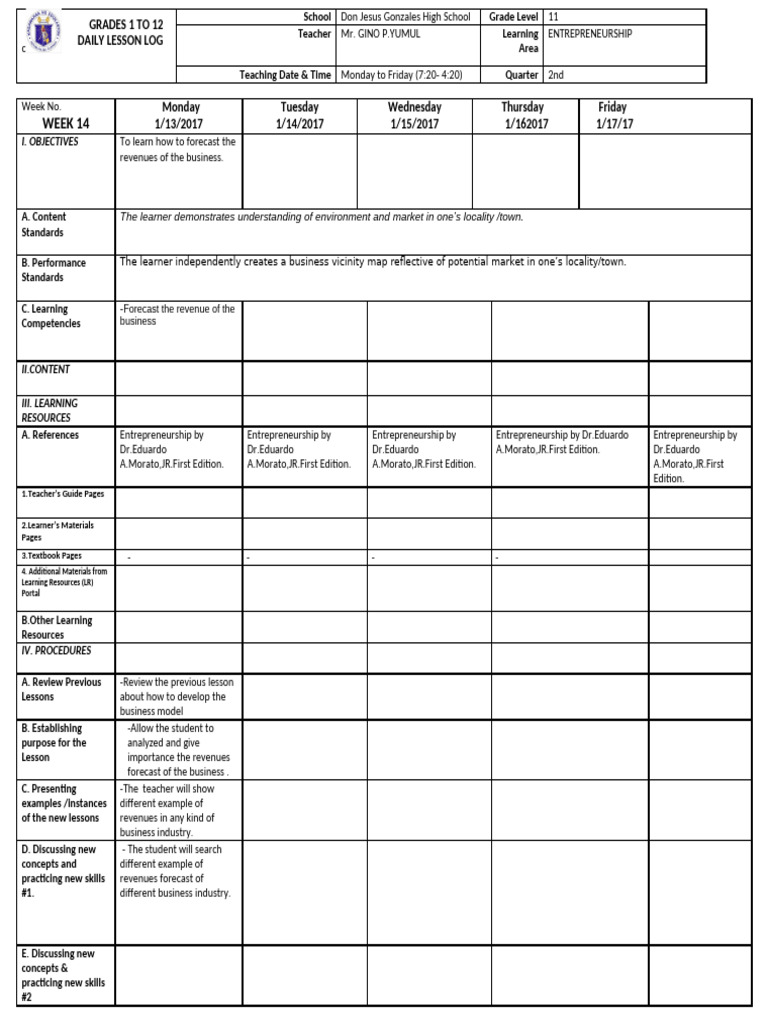 Entrep 14th Week DLL | PDF