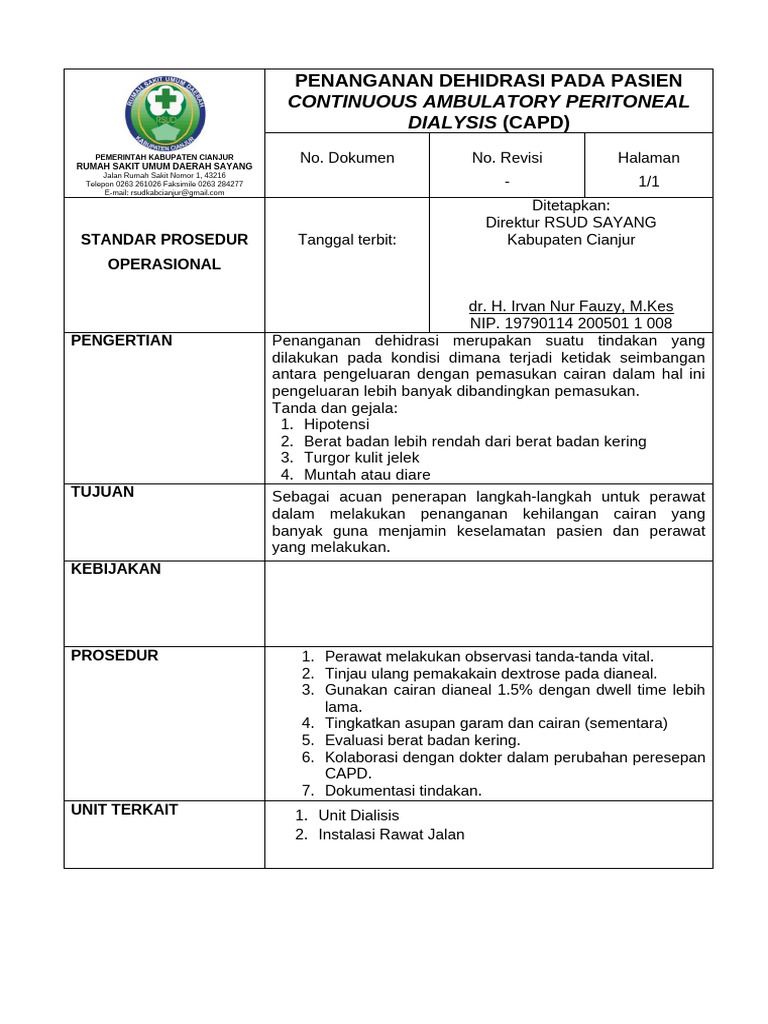 Prosedur Dehidrasi Pasien CAPD | PDF