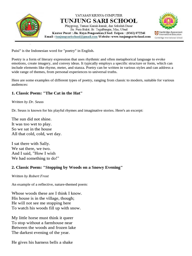 Puisi Worksheet (Poem) | PDF