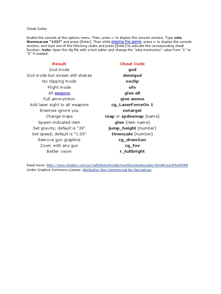Call of Duty 4 Cheat Codes Guide | PDF