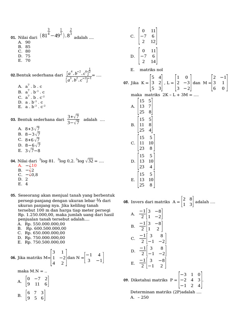 Latihan Uas MTK SMK | PDF