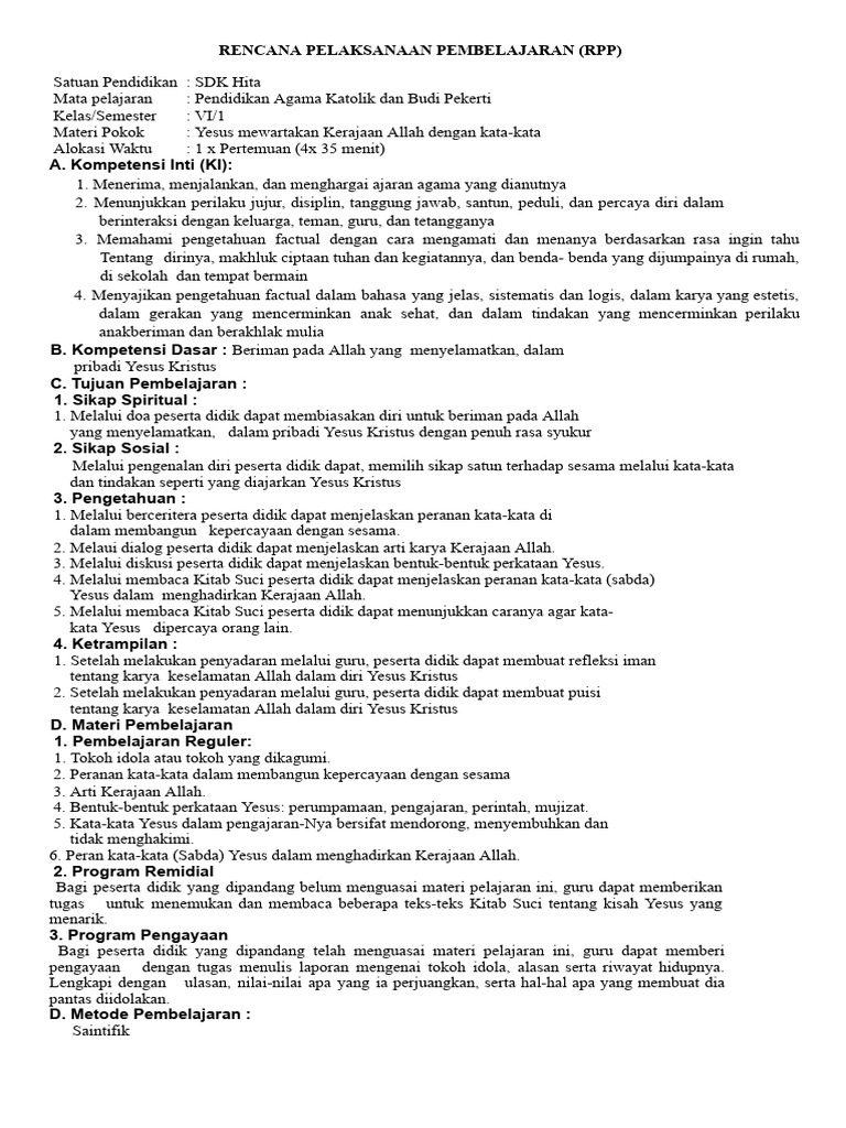 RPP PPG SMTR 1 KLS 6 Tahun 2018 | PDF