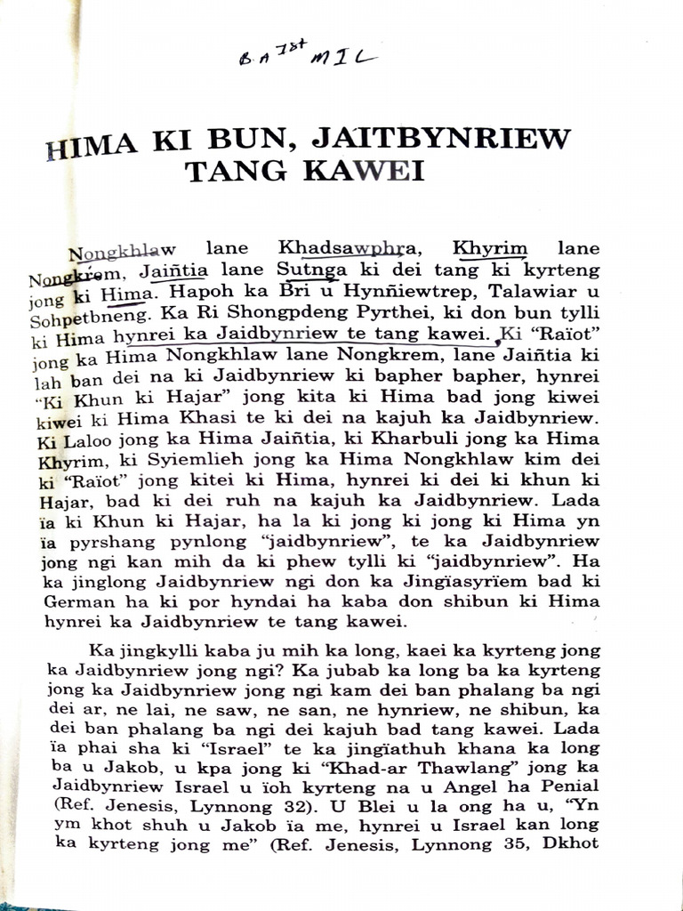 Ka Hima Ki Bun Jait Bynriew Tang Kawei MIL | PDF