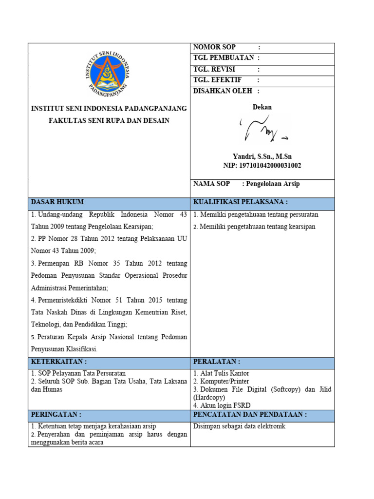 SOP Pengelolaan Arsip Inaktif | PDF