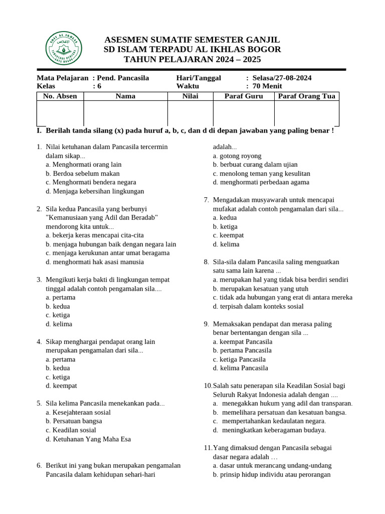 Asesmen Sumatif Semester Ganjil | PDF